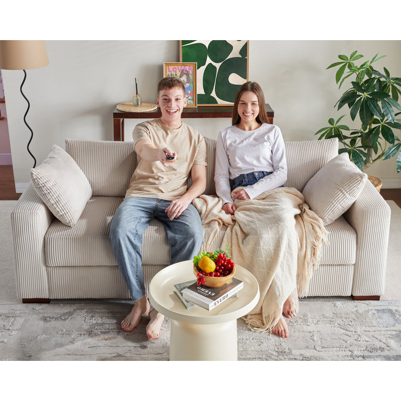 Roussel Modern 3 Seater Floor Sofa with Soft Corduroy Upholstered Beige